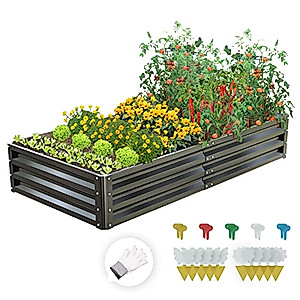 UDPATIO Galvanized Raised Garden Bed 6x3x1 FT, Outdoor Metal Planter Boxes for Planting Vegetables, Flowers, Herbs and Fruits, Gardening Deep Roof Planter Steel Kit, Dark Grey