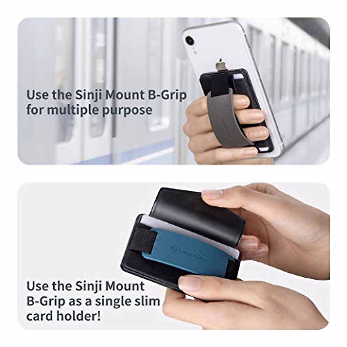 Sinjimoru Detachable Cell Phone Wallet, Wireless Charging Compatible Mobile Phone Grip Stand as iPhone Credit Card Holder for Back of Phone. Sinji Mount B-Grip Clementine