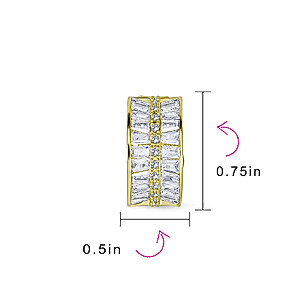 Art Deco Style Bridal Statement AAA CZ Half Hoop Baguette Earrings For Women Wedding Prom Holiday Formal Party Clip On Yellow Gold Plated