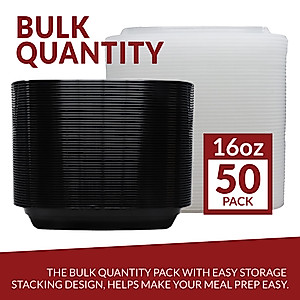 Reli. Meal Prep Containers, 16 oz. | 50 Pack | 1 Compartment Food Container w/Lids | Microwavable Food Storage Containers/To Go | Black Reusable Bento Box/Lunch Box Containers for Food/Meal Prep