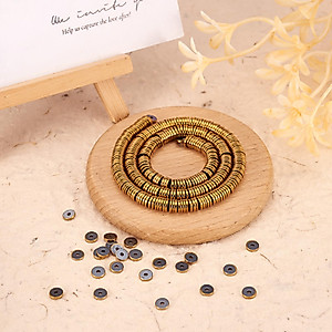 Cheriswelry 370pcs 6x1mm Flat Round Metal Heishi Beads Spacer Gold Plated Hematite Beads Friendship Bracelet Boho Beads Flat Disc Coin Loose Beads for Surfer Bohemian Jewelry Making Supplies