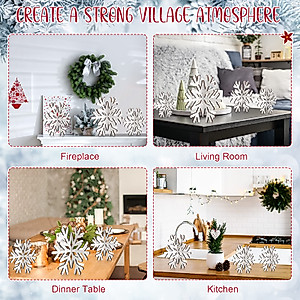 Tuanse Winter Wooden Snowflake Decorations 3D Snowflake Tabletop Decor Farmhouse Standing Table Sign Snowflake Centerpiece for Winter Party Porch Wall Fireplace Tray, White(5 Pieces)