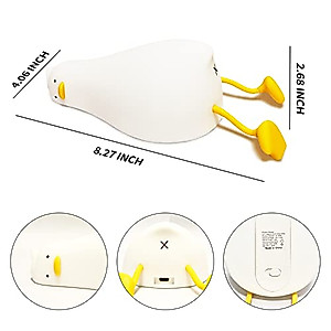 Fosucwin Cute Duck Night Light for Kids, Squishy Nursery LED Animal Night Lamp, Silicone Dimmable Timed Bedside Lamp Kawaii Light Up Lying Flat Duck Touch Light for Breastfeeding Girls Bedroom Decor