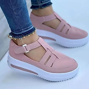 Women's Swezida Orthopedic Walking Shoes with Arch Diabetes Support Mesh Breathable Sneakers Thick Sole Wedge Casual Sandals (Black,5)