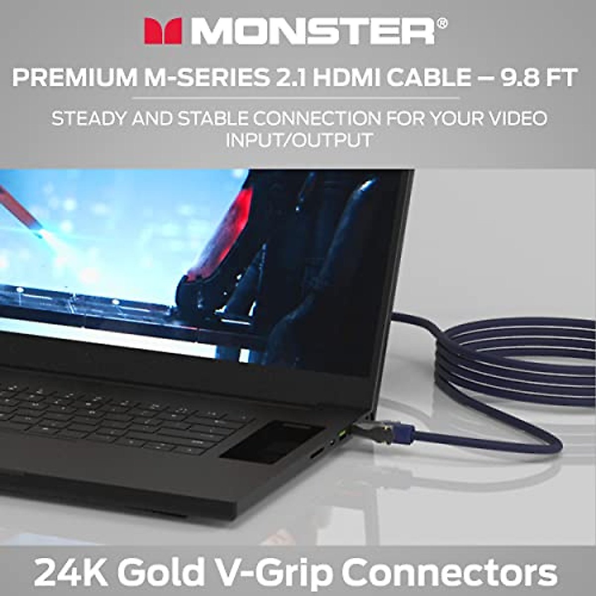 Monster M-Series 3000 Certified Premium 8K High Speed HDMI Cable - 2.1, 4K 120Hz HDMI Cable, 48 Gbps - HDMI Cables for Apple TV, Roku, Smart TV, Laptop, Montior - 9.8 ft