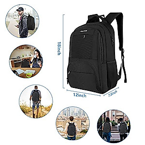 Business Travel Laptop Backpack, Water Resistant, with Headphone Hole, Men's Women's College Laptop Bag for 15.6" Laptop (Black)