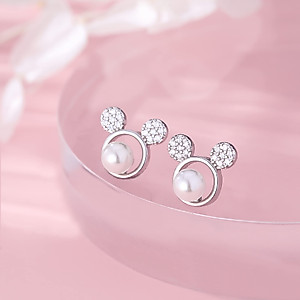 SLUYNZ 925 Sterling Silver Sparkling CZ Mouse Studs Earrings for Women Teens Cute Mouse Earrings (Silver)