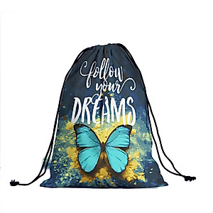 Follow Your Dreams Grip Bag - Blue Butterfly Gymnastics Grips Bag Watercolor Turquoise Yellow Drawstring Storage Bags Pouch Shoe Bags Adjustable Polyester Towel Bag