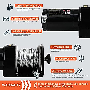 Auraroad Electric Winch 2000 lb, 12V DC ATV UTV Electric Winch with Wireless Remote, Steel Rope Waterproof Towing Winch Kit