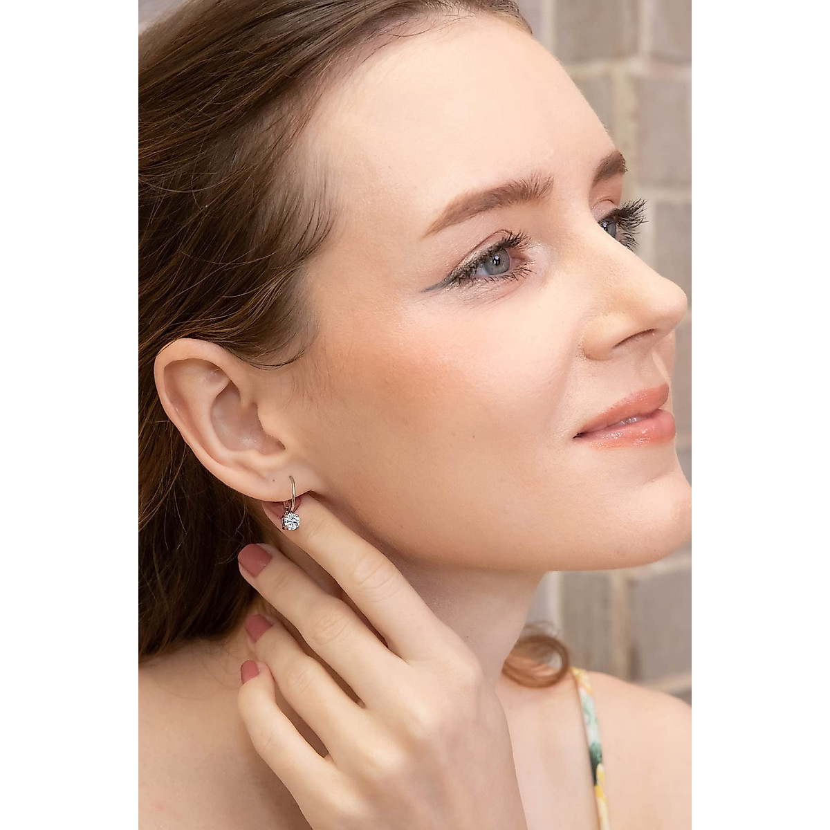 Sterling Silver Synthetic White Sapphire 5mm Solitaire Small Round Huggie Hoop Earrings for Women