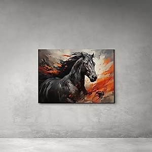 Majestic Black Stallion Galloping In The Clouds, Black Horse On Salt Flats, Canvas Print, Black Horse Print, Black Horse Wall Art