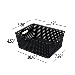 Obstnny Plastic Pantry Storage Basket, Organzing Basket Bin, Black, 4 Pack