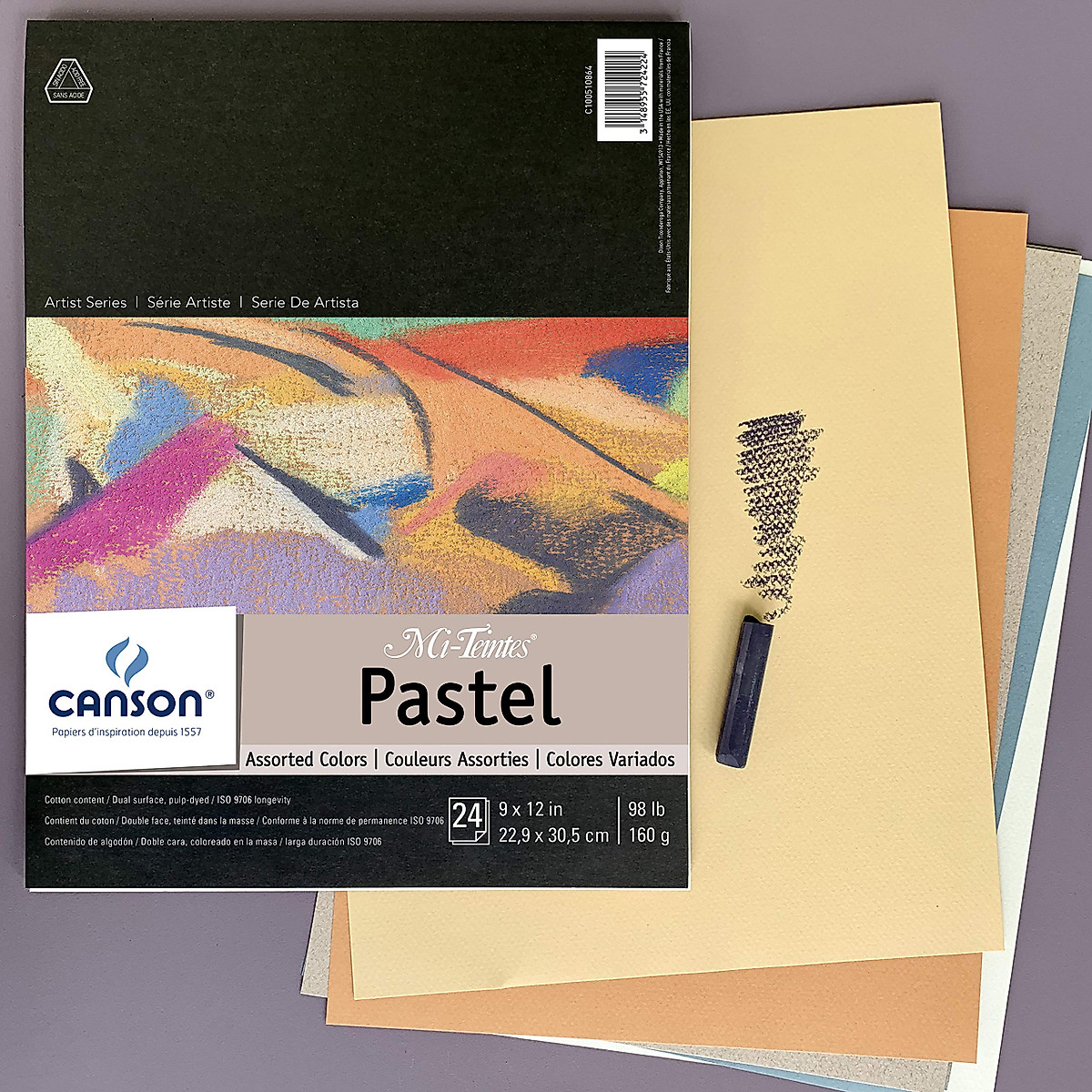 CANSON Mi-Teintes Pastel Pad, Assorted Colors 9"X12" Fold Over (100510864) , White