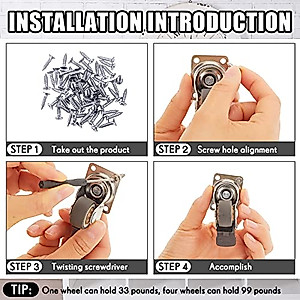 16 Pcs 1'' Low Profile Caster Wheels with Screwdriver, Screws and Top Plate Swivel Caster Wheels Rubber Locking Casters with Brake, Silent Mute Small Wheels for Furniture, Brown