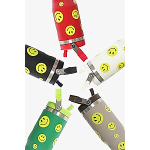 30 oz Tumbler with Handle and Flip Straw, Stainless Steel Vacuum Insulated Water Bottle Travel Mug Thermal Cup Smiley Red