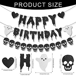 Glitter Halloween Birthday Banner, Heart Ghost Skull Halloween Happy Birthday Party Decorations Spooky Happy Birthday Garland Sign for Party Baby Shower Decor Supplies