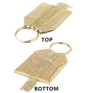Wrist Handle Cocktail Party Wedding Evening Clutch Crystal Rhinestone Tassels Tote Handbag Metal Mesh Evening Bag