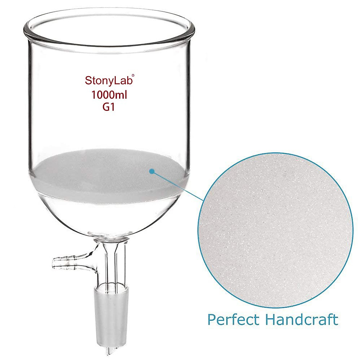 StonyLab Borosilicate Glass Buchner Filtering Funnel with Coarse Frit(G1), 113mm Inner-Diameter, 110mm Depth, with 24/40 Standard Taper Inner Joint and Vacuum Serrated Tubulation (1000ml)