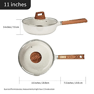 EOXHOME 11 Inch Nonstick Deep Frying Pan with Lid Granite Coating Saute Pan Chef's Pan PFOA Free Cookware,White