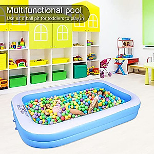 Inflatable Blow Up Kiddie Pool Family Swimming Pool Family Full Size Rectangular Pool Paddling Water Splashing Ball Pool for Kids Toddler Adult for Outdoor Garden Backyard, 103" X 69" X 20"