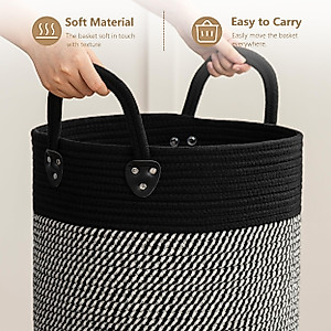 joybest Cotton Rope Storage Basket, Blanket Basket for Organizing, Small Laundry Basket with Handle, 28L Baby Nursery Hamper for Toys Shoes Clothes Towels 14x12 Inches