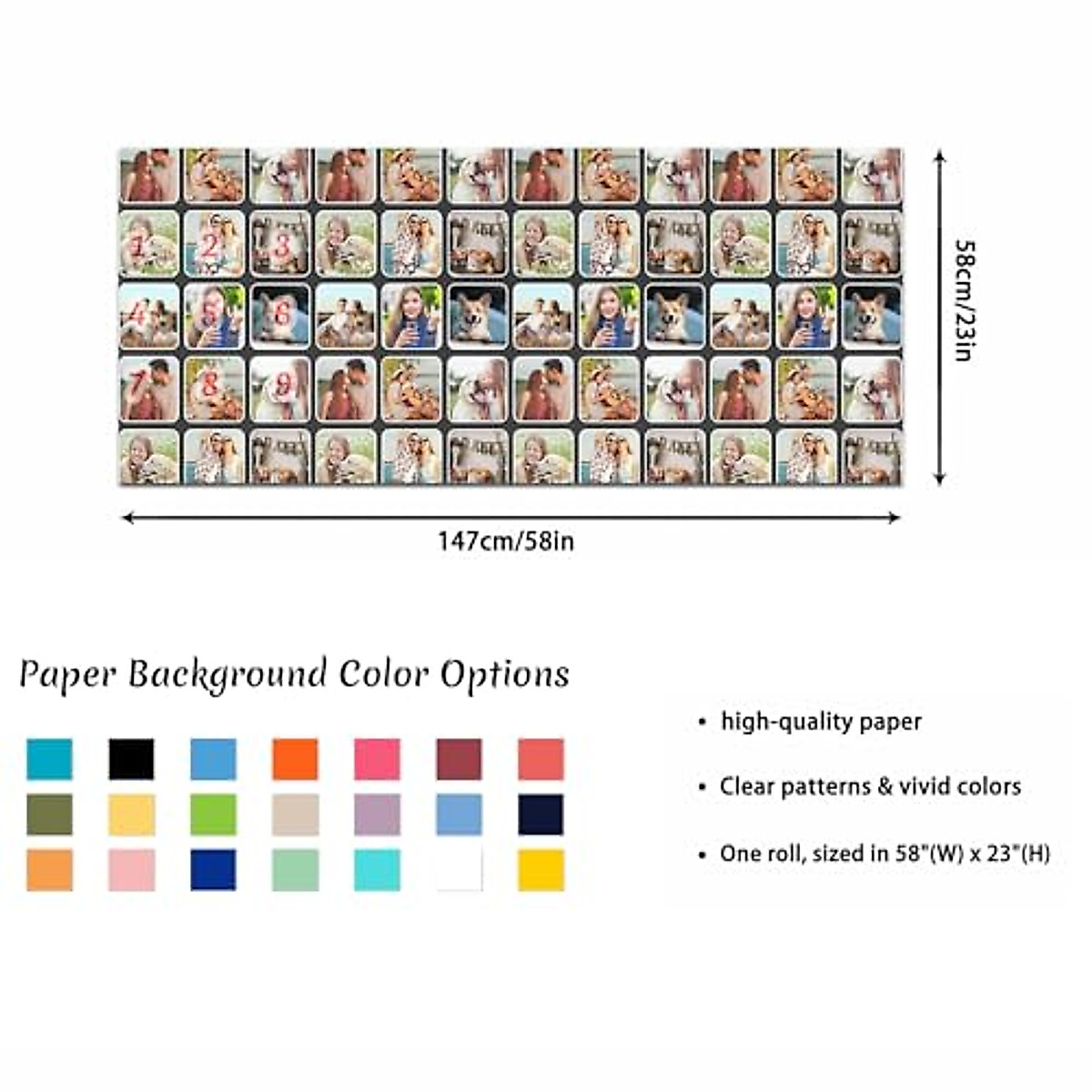 Custom Wrapping Paper, Personalized Wrapping Paper with Your Photo Paper 58 x 23 Inches Customized Birthday Christmas Gifts Wrap for Mom Dad and Friend