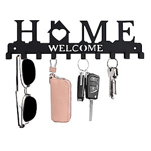 HOMEBROS Key Holder Wall Mount, Black Metal Key Hanger Adhesive Key Rack Organizer with 10 Key Hooks Wall Decorative for Entryway Doorway Hallway Garage 2 Installation Methods