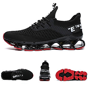 Chopben Men's Running Shoes Blade Non Slip Fashion Sneakers Breathable Mesh Soft Sole Casual Athletic Lightweight Walking Shoes(11,Black/Red)