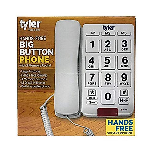Tyler TBBP-3-WH Big Button Corded Phone with Speakerphone for Seniors and Ease of Use