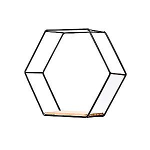 angel3292 Octagon Wall Shelf,Iron Storage Holder Wall-Mounted Multifunctional Nordic Style Geometric Firm Hexagonal Shelf for Home Black S