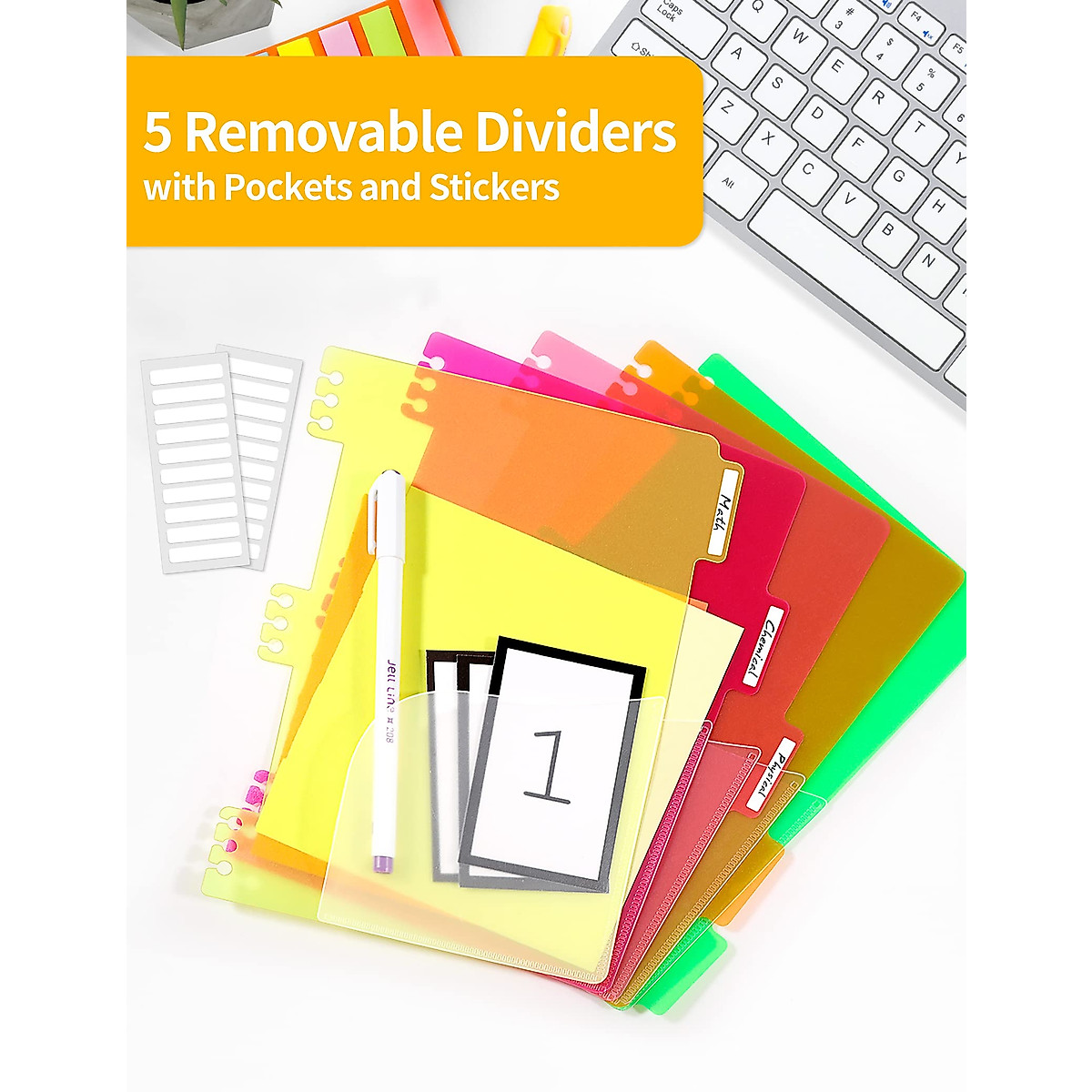 SUNEE 5 Subject Notebook College Ruled - 240 Pages, 6.2"x8.5", 5 Pocket Colored Dividers, 3-Hole Punched Paper, Black