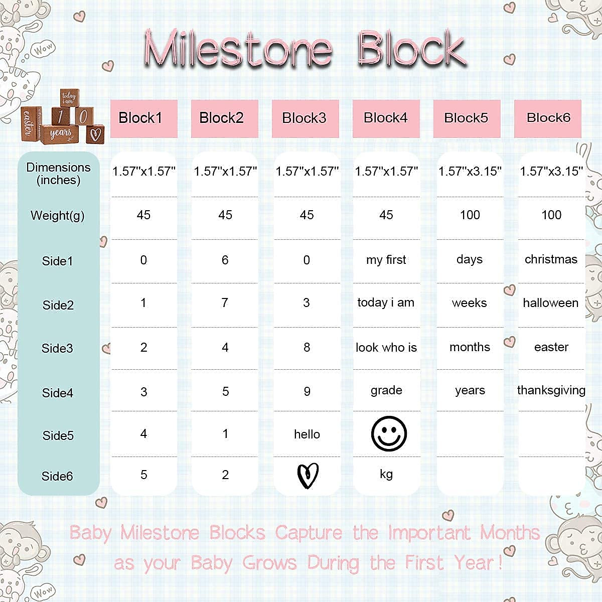 Promise Babe Milestone Blocks Set of 6 Baby Age Blocks for Monthly Milestone Wooden Photo Props Set Perfect for Baby Shower and Keepsake