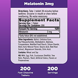 Natrol Melatonin 3mg, Strawberry-Flavored Dietary Supplement for Restful Sleep, 200 Fast-Dissolve Tablets, 200 Day Supply