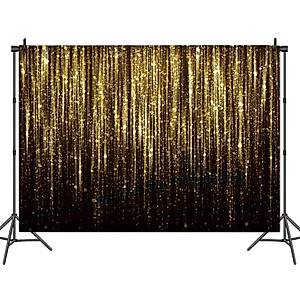 Black Gold Backdrop for Adult Kids Birthday Party Photo Backdrop Decorations Banner Golden Streamer Flash Banner Party Photography Background 7x5ft