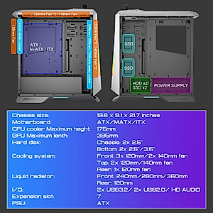 Segotep M600 Mid-Tower ATX Gaming PC Case w/Fantasy ARGB Skylight & ARGB Front Panel, Separate Magnetic Power Switch, USB 3.0 Tempered Glass Phantom Black Computer Case