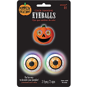 Amscan Pumpkin Crazy Eyeballs with Color Changing Light - 1 3/4" | Fake Eyes with Battery Operated Lights for Halloween Decorations, Party Decorations, Room Decorations and More | 1 Pair