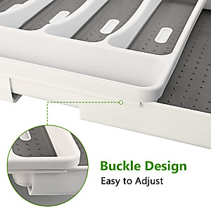 pyntop Kitchen Utensil Knife Drawer Organizer - Expandable Silverware Drawer Organizer with 2-Tier Removable Knife Holder, Adjustable Cutlery Organizer, Large Capacity Kitchen Utensil Tray