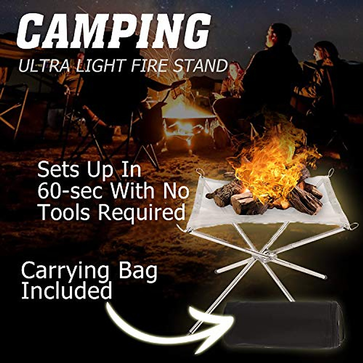 GALMAXS7 Camping Fire Pit Portable Fire Pit Stainless Steel Mesh Collapsible fire Pit Outdoor Fireplace Campfire Pit Foldable Fire Pit for Camping Backyard Beach and Wood Burning -with Carry Bag