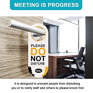 4 Pack Do Not Disturb Door Hanger Sign Funny, Meeting in Progress Door Sign PSLER Black and White Ideal for Therapy, Sleeping, Session in Progress,Spa Treatment, 8.86X3.35 inches PVC Hanging Sign
