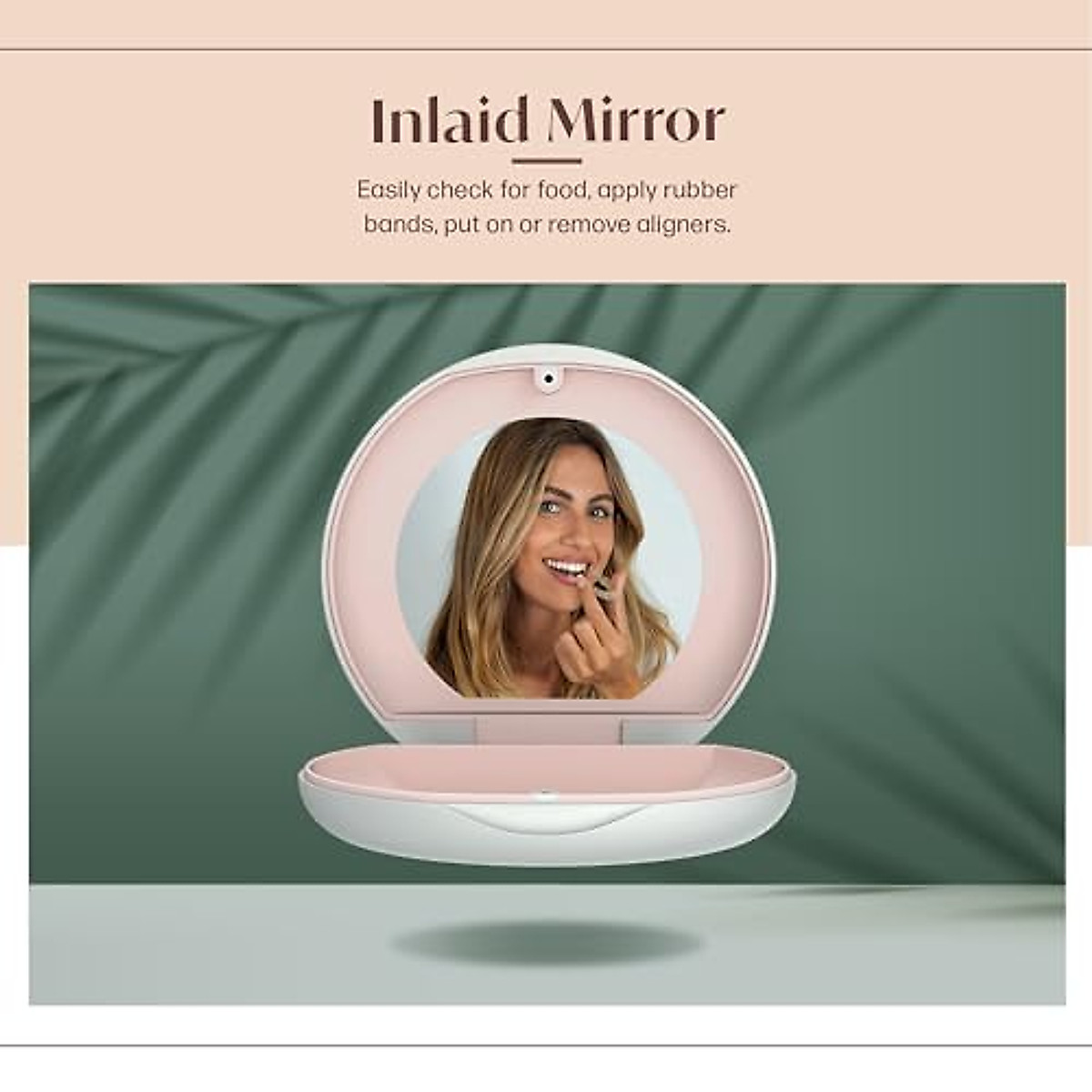 Retayn Aligner/Retainer Case with Built-In Mirror & Magnetic Lock - Premium Silicone-Lined Case Holder with Vent Holes for Aligners, Retainers, Mouth Guards (White & Blush)