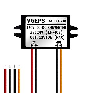 24V to 12V Step Down Converter 15~40Vdc to 12Vdc 0~10A MAX 0~120W Adaptive DC to DC Buck Converter Transformer Module Regulator Waterproof Car Power Supply(15~40V Input/12V 0~10A MAX Adaptive Output)