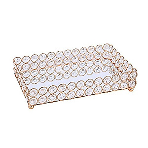 N/A Gold Glass Tray Cosmetic Container Lipstick Necklace Desktop Rack Storage Jewelry Metal Storage Tray Tray (Color : Gray, Size : 25x 15x5.5cm)