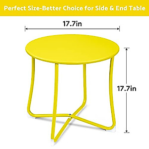 AMAGABELI GARDEN & HOME Metal Patio Side Table 18” x 18” Weather Resistant Anti-Rust Outdoor End Table Small Steel Round Coffee Table Porch Table Snack Table for Balcony Garden Yard Lawn, Yellow