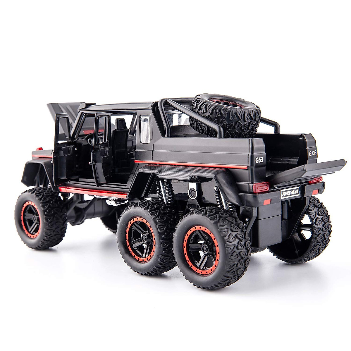 BDTCTK 1/22 Benz G63 AMG 6x6 V12 Off-Road Black Pickup Model Car, Zinc Alloy Pull Back Toy car with Sound and Light for Kids Boy Girl Gift (Black)