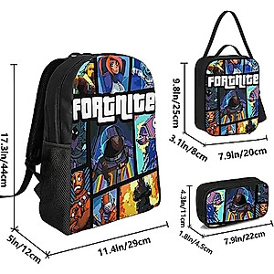 Nuogevf Backpack for Kids, Game 17.3in Backpack for Teens Kids Boys, Lightweight Elementary Middle Bookbag for Students School Bookbag Set with Lunch Box and Pencil Case,3Pcs-A3