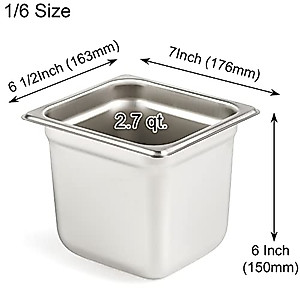 CURTA 6 Pack Anti-Jam Hotel Pans with Lids, 1/6 Size 6 Inch Deep, NSF Commercial 18/8 Stainless Steel Chafing Steam Table Food Pan with Covers