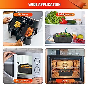 2 PCS Air Fryer Silicone Liners for Ninja Foodi Dual Zone DZ090 6QT DZ201 DZ100 8QT Air Fryer, Rectangular Food Grade Reusable Air Fryer Silicone Pots Accessories for Instant Vortex 8 QT Air Fryer