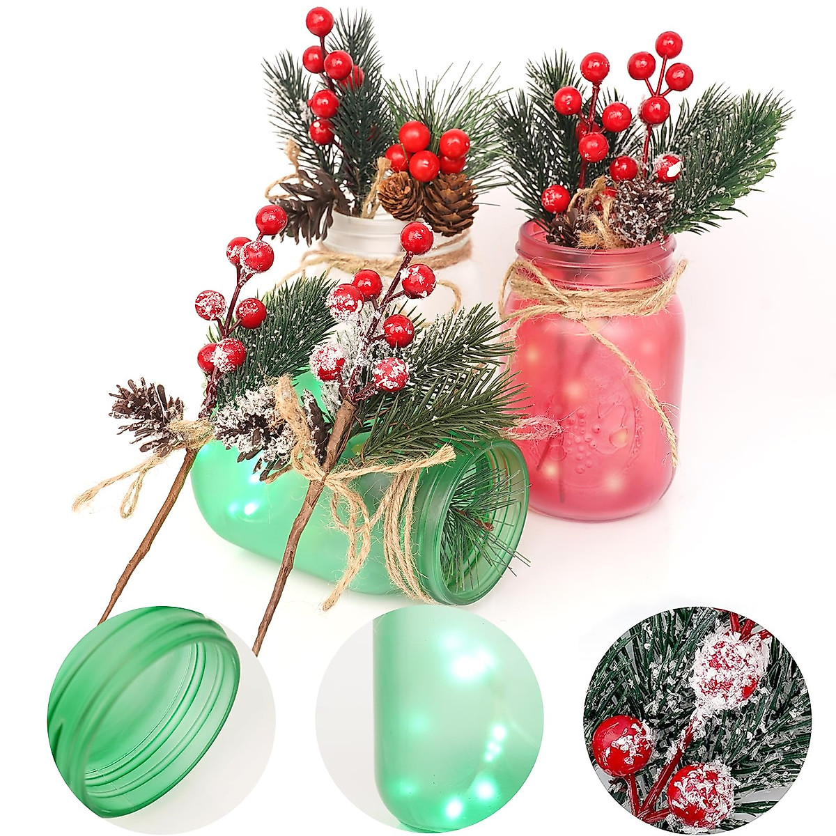 CNVOILA Christmas Centerpiece, Christmas Decor Mason Jars, Mantle Centerpiece Table Decorations, Holiday Table Centerpieces Bulk, Home Mantle Decor, Coffee Table Christmas Decor – 3PC