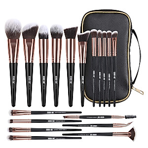 Makeup Brushes, 18 Pcs Professional Premium Synthetic Makeup Brush Set with Case, Foundation Kabuki Eye Travel Make up Brushes sets (Black Gold)