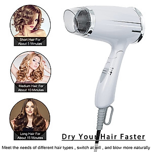Travel Hair Dryer Folding Hair Blow Dryer Compact Travel Blow Dryer Portabel Small Hair Dryer 3 Heat Settings Lightweight Mini 8x7inch Low Noise (White)